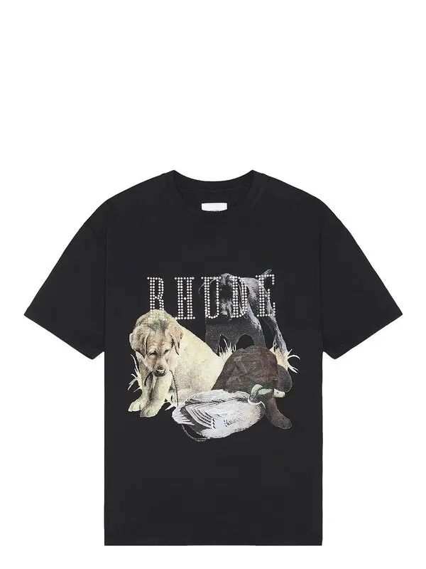 Rhude Rhinestone Hunting Dog Tee In Black - Vintage Black