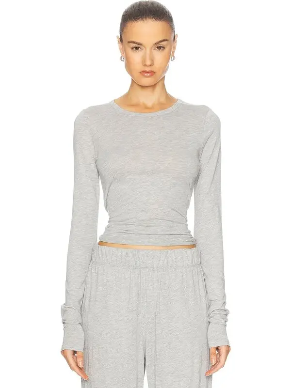 Eterne Fitted Crewneck Long Sleeve Top - Heather Grey