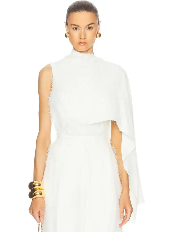 Oscar De La Renta One Shoulder Fringe Top - Ivory
