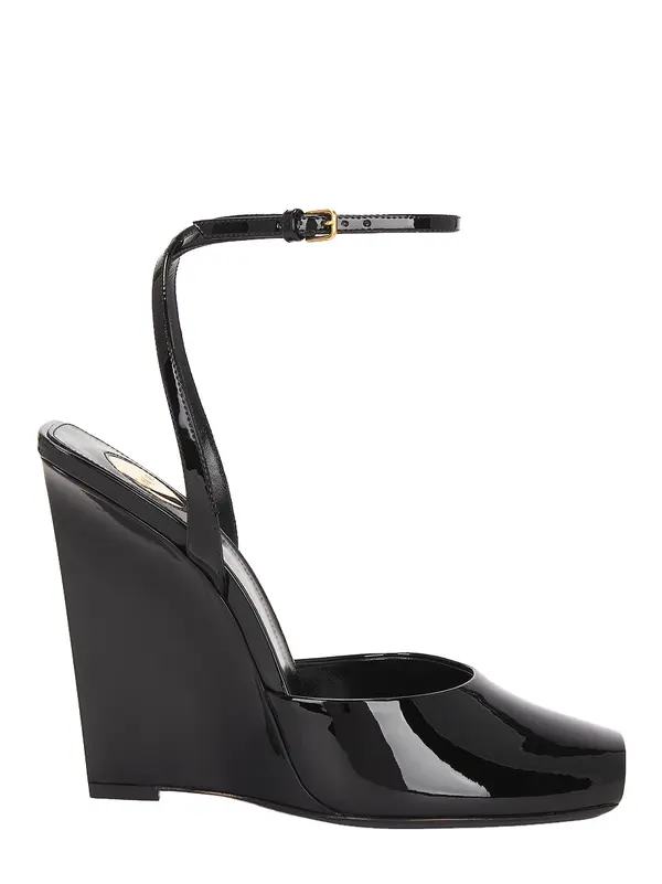 Saint Laurent Orhand Peep Toe Wedge - Nero