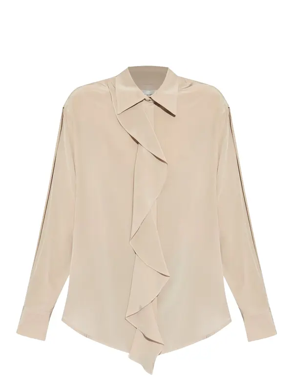Victoria Beckham Silk Button-down Shirt With Ruffle Detail - Neutrals