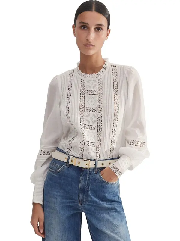 ME+EM Cotton Voile Lace Blouse - Soft White