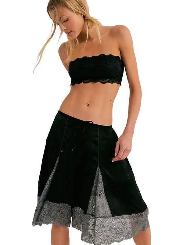 Free People Lace Trim Shorts - Black Combo