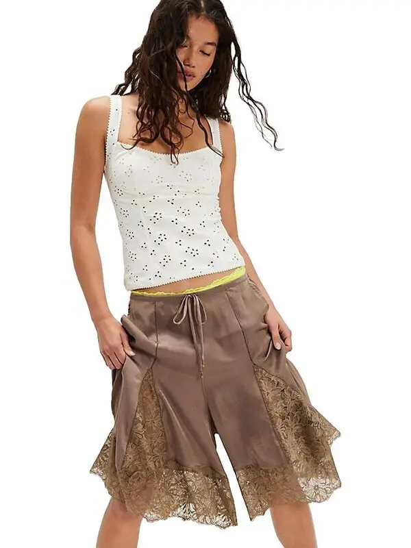 Free People Lace Trim Shorts - Melted Cocoa