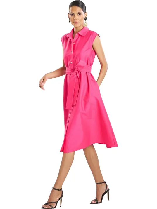 Natori Cotton Silk Slub Trapeze Shirt Dress - Pink