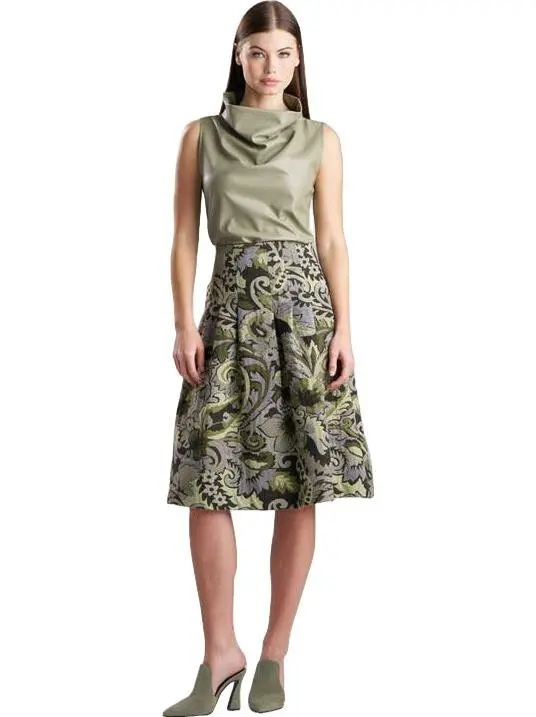 Natori Shinrin Paisley Jacquard Pleated Skirt - Green