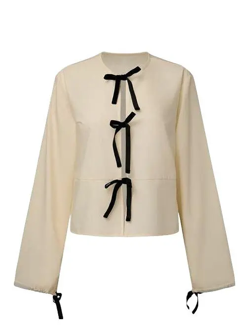 WeWoreWhat Tie-front Shirt - Ivory/black