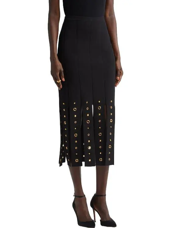 St. John Grommet Studded Knit Skirt - Black