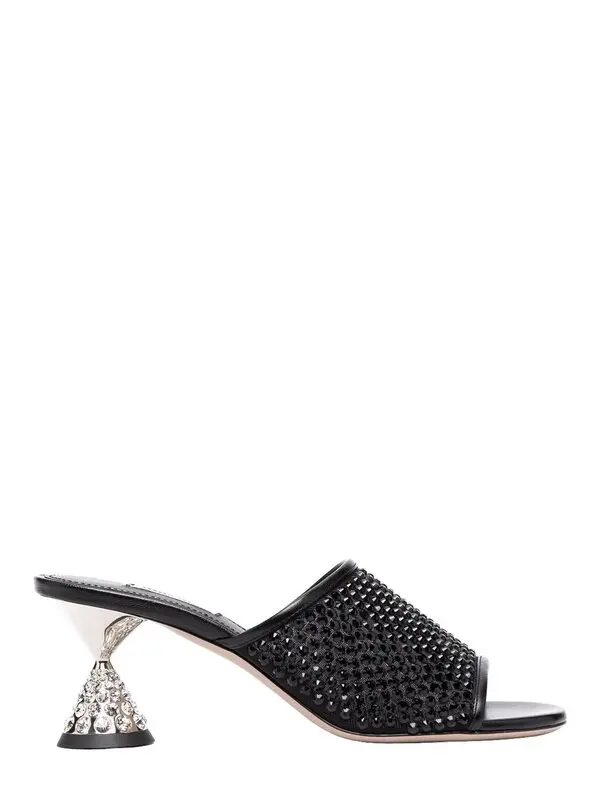 Miu Miu Crystal-embellished Leather Sandals - Black