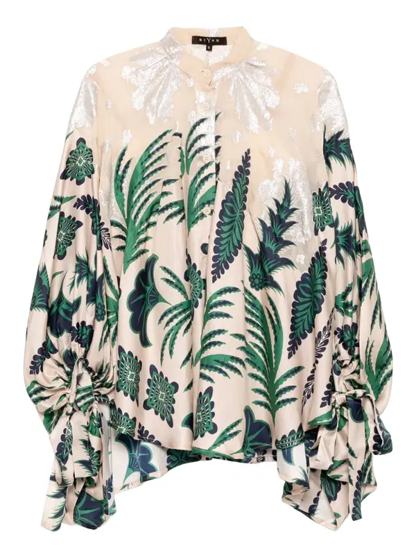 Biyan Jamaia Floral-print Cape Blouse - Neutrals