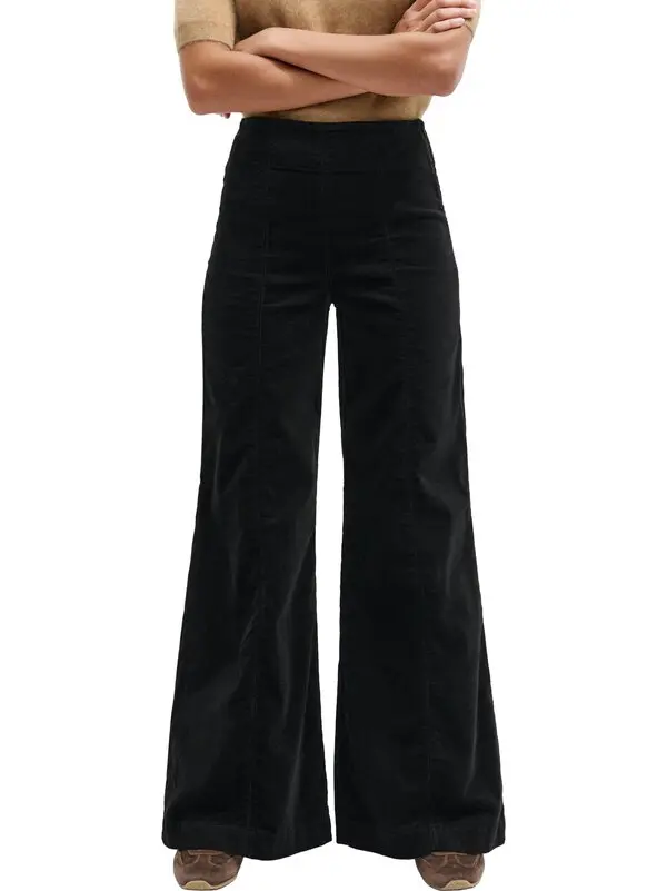 ME+EM Velvet Cord Travel Palazzo Pant - Black