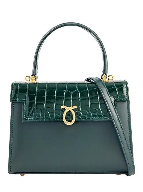 LAUNER Judi Leather Shoulder Bag - Green Croc Leather