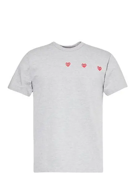 Play Comme Des Garcon Graphic-pattern Short-sleeve Cotton-jersey T-shirt - Grey