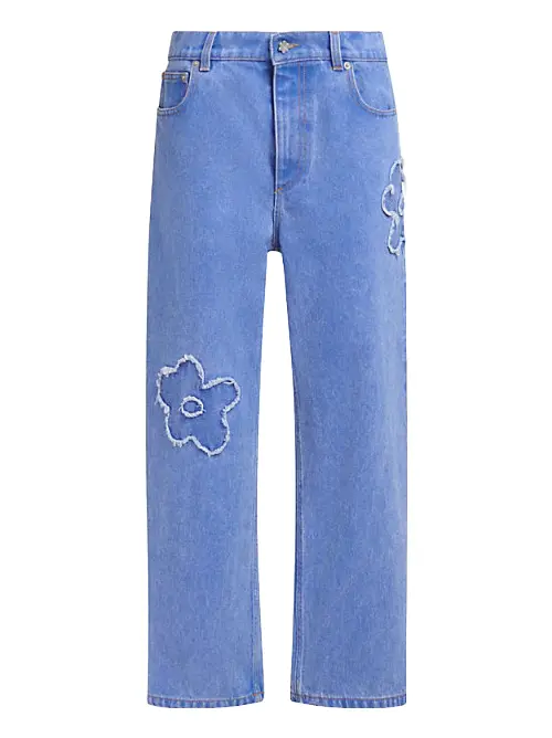 Marni Floral-embroidered Straight-leg Mid-rise Jeans - Cobalt
