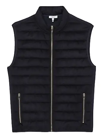 REISS Field Quilted Jersey Gilet - Navy
