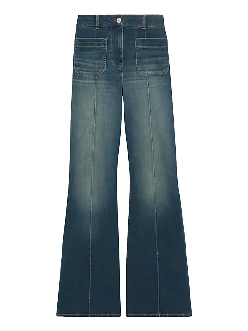 REISS Sakura Flared-leg High-rise Cotton-blend Jeans - Mid Blue