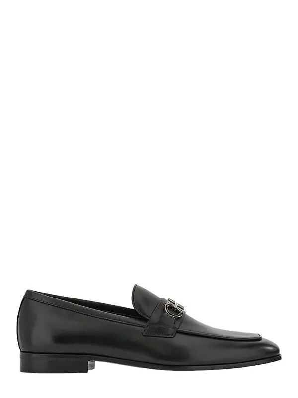 FERRAGAMO Balty Gancini Leather Loafers - Black