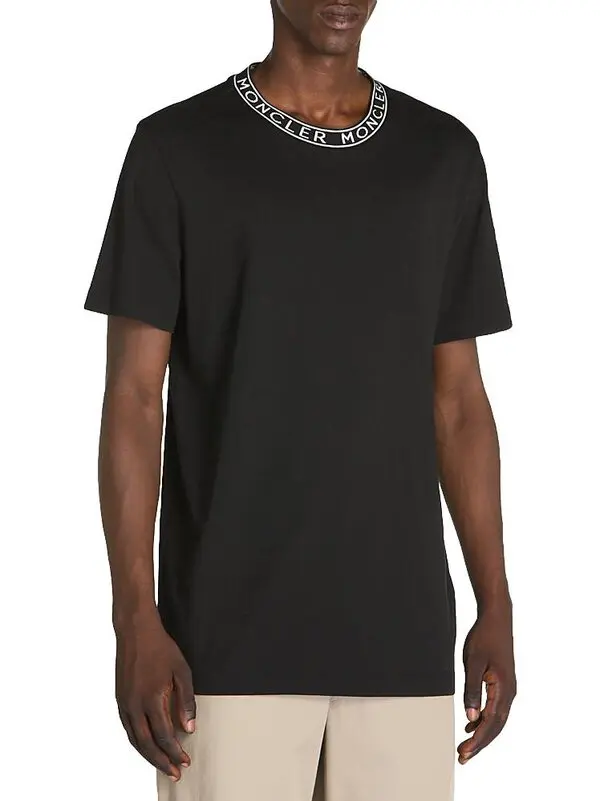 Moncler Mock Collar Logo Short Sleeve Tee - Black