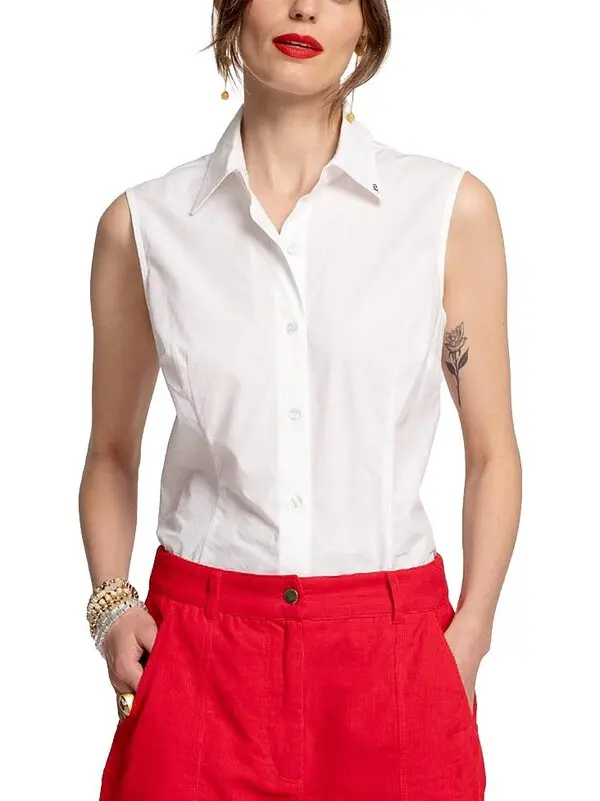 FRANCES VALENTINE Lizzie Pointed Collar Shell Top - White