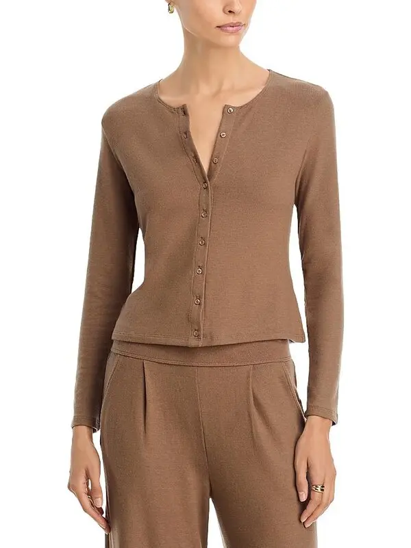 LESET Lauren Crewneck Cardigan Sweater - Walnut