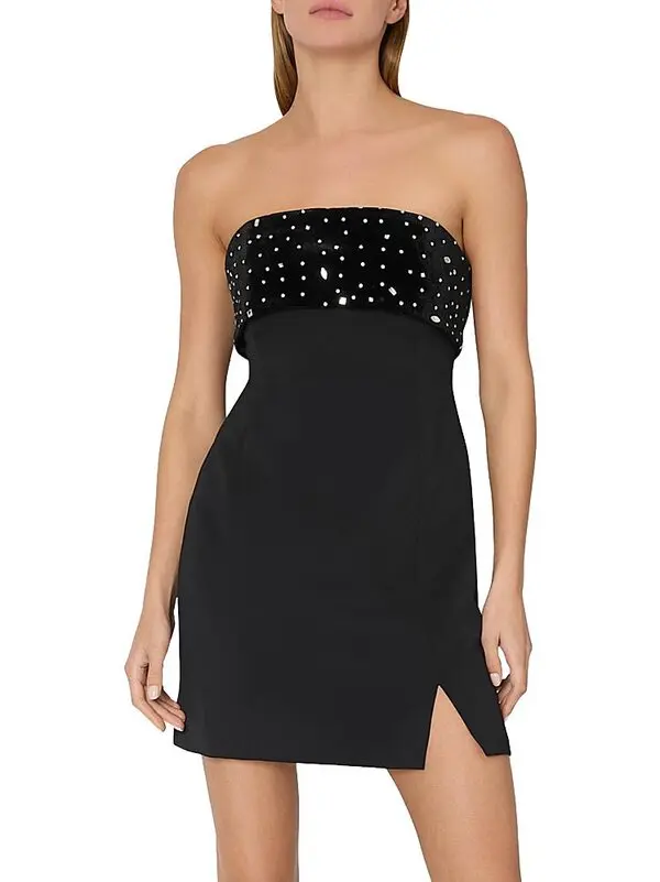 MILLY Indy Velvet Embellished Mini Dress - Black/silver