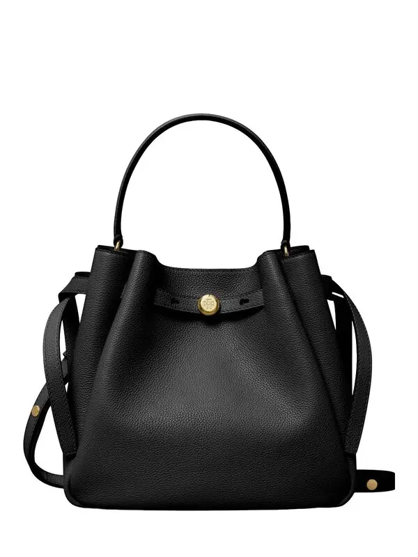 Tory Burch Romy Pebble Leather Bucket Bag - Black