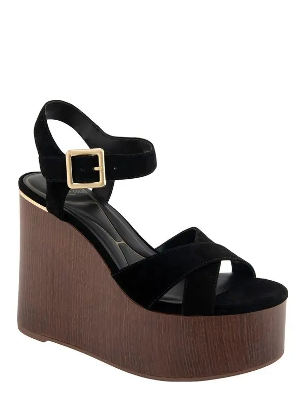 KENNETH COLE Taelyn Platform Wedge Sandal - Black Suede