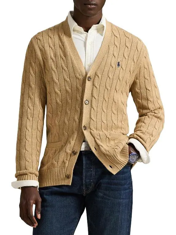 Polo Ralph Lauren Cable Cotton Cardigan - Camel Melange