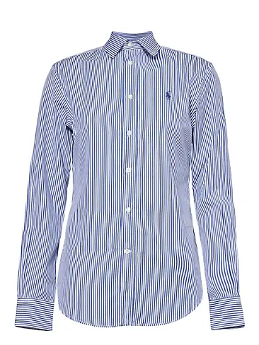 Polo Ralph Lauren Brand-embroidery Stripe Cotton Shirt - White/ Fall Royal