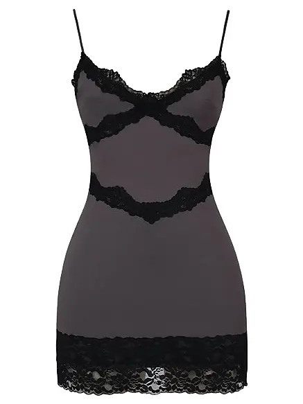 MISTRESS ROCKS Lace-trim Stretch-crepe Mini Dress - Slate & Black