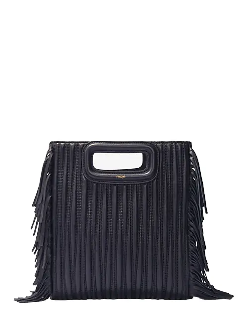 Maje Fringed-trim Leather Shoulder Bag - Noir / Gris