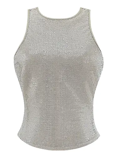 MISTRESS ROCKS Sequin Open-back Woven Top - Sandstone