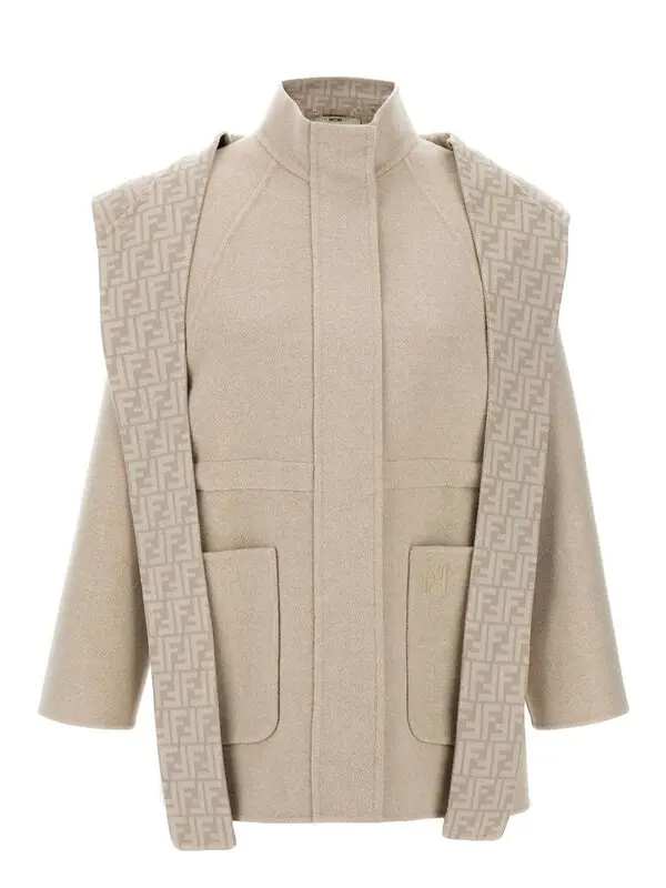 Fendi Ff Wool Parka - Beige