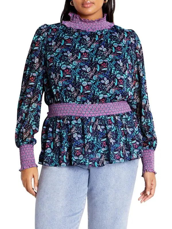 City Chic Annalise Floral Smocked Top - Florentine