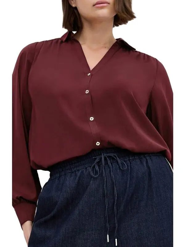 City Chic Hadlee V-neck Shirt - Dark Cherry