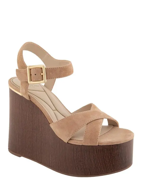 KENNETH COLE Taelyn Platform Wedge Sandals - Sesame Suede