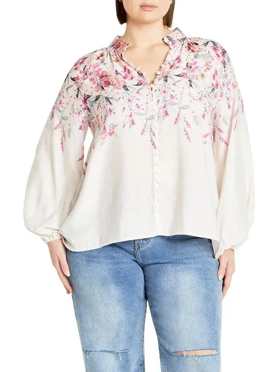 City Chic Keyla Floral Long Sleeve Satin Top - Posie Iry Perfection