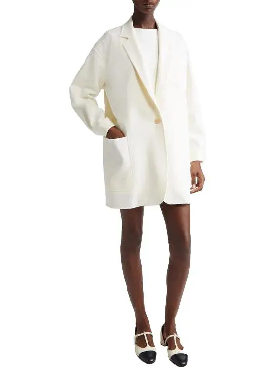 Max Mara Oversized Wool Canvas Blazer - White