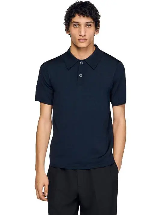 Sandro Short-sleeve Knitted Polo Shirt - Navy Blue