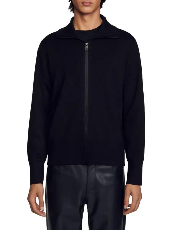 Sandro Zip-up Wool Cardigan - Black