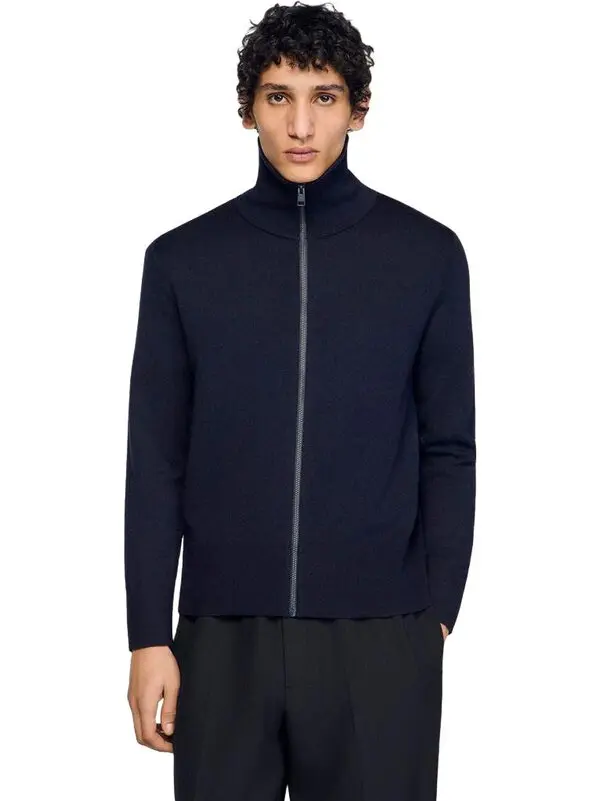 Sandro Zip-up Wool Cardigan - Navy Blue