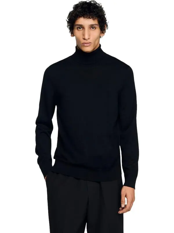 Sandro Turtleneck Wool Sweater - Black