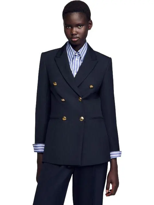 Sandro Double-breasted Suit Jacket - Navy Blue