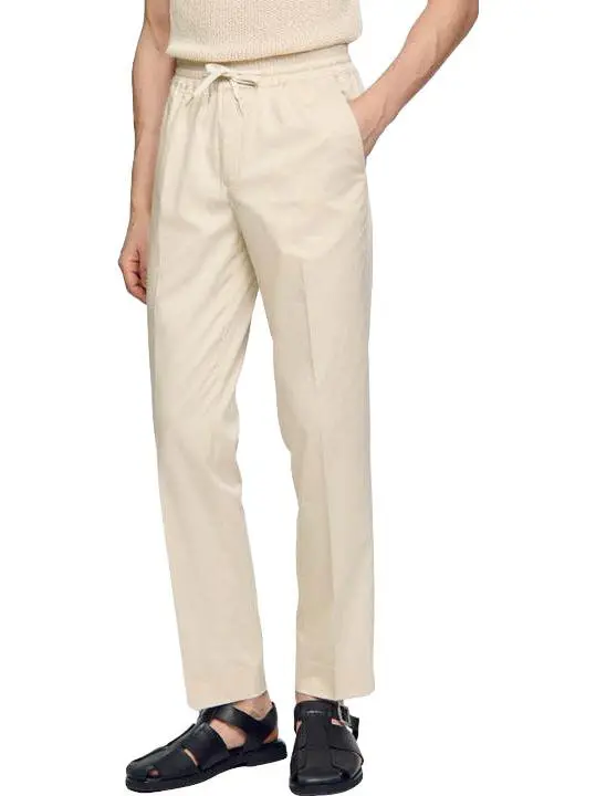 Sandro Straight-leg Trousers With Elasticated Waist - Light Beige