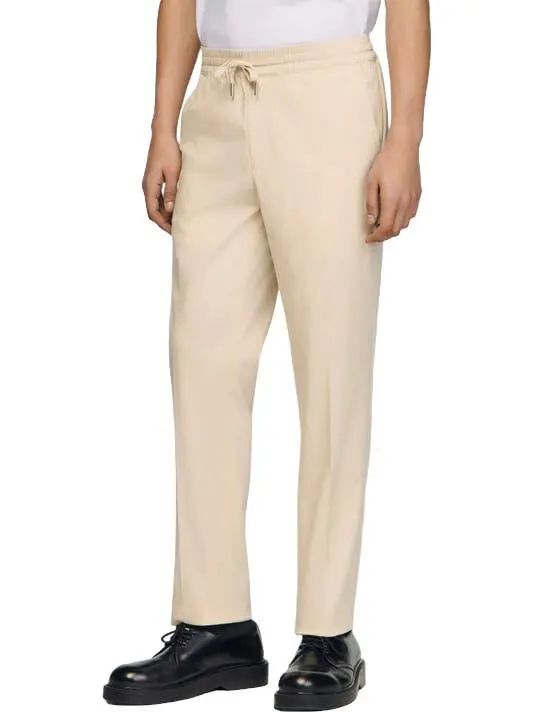 Sandro Straight-leg Trousers With Elasticated Waist - Light Beige