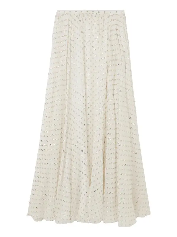 Chloé Gathered Metallic Polka-dot Silk-blend Maxi Skirt - Neutrals