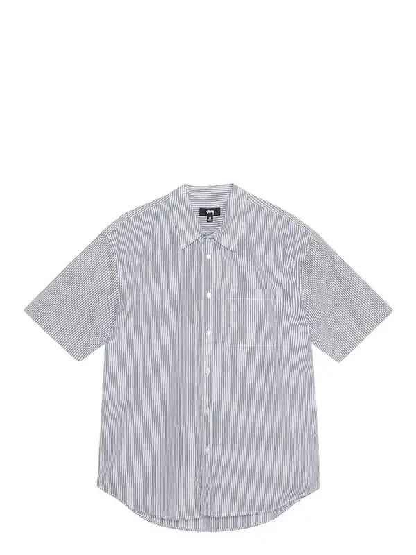 StÜssy Stripe Boxy Short Sleeve 8 Ball Shirt - Navy Blue