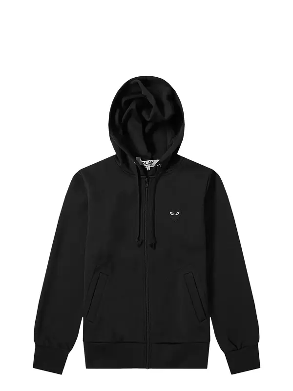 Play Comme Des Garcon Big Heart Logo Zip Up Hoodie - Black