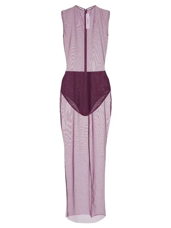 Alex Perry Sheer Mesh Midi Dress - Burgundy