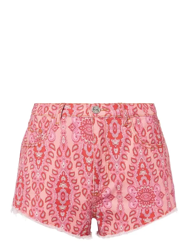 Etro Printed Denim Shorts - Pink
